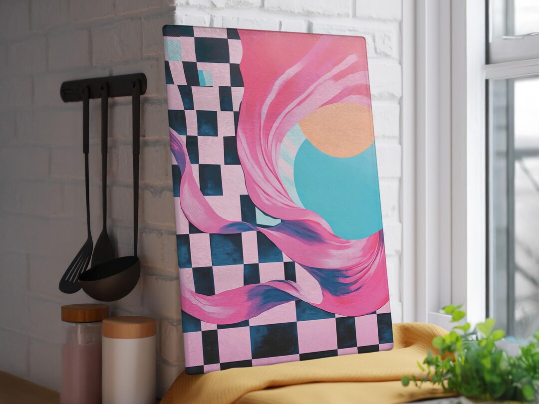 Trippy Optical Illusion Glass Cutting Board, Warped Floor Art ...