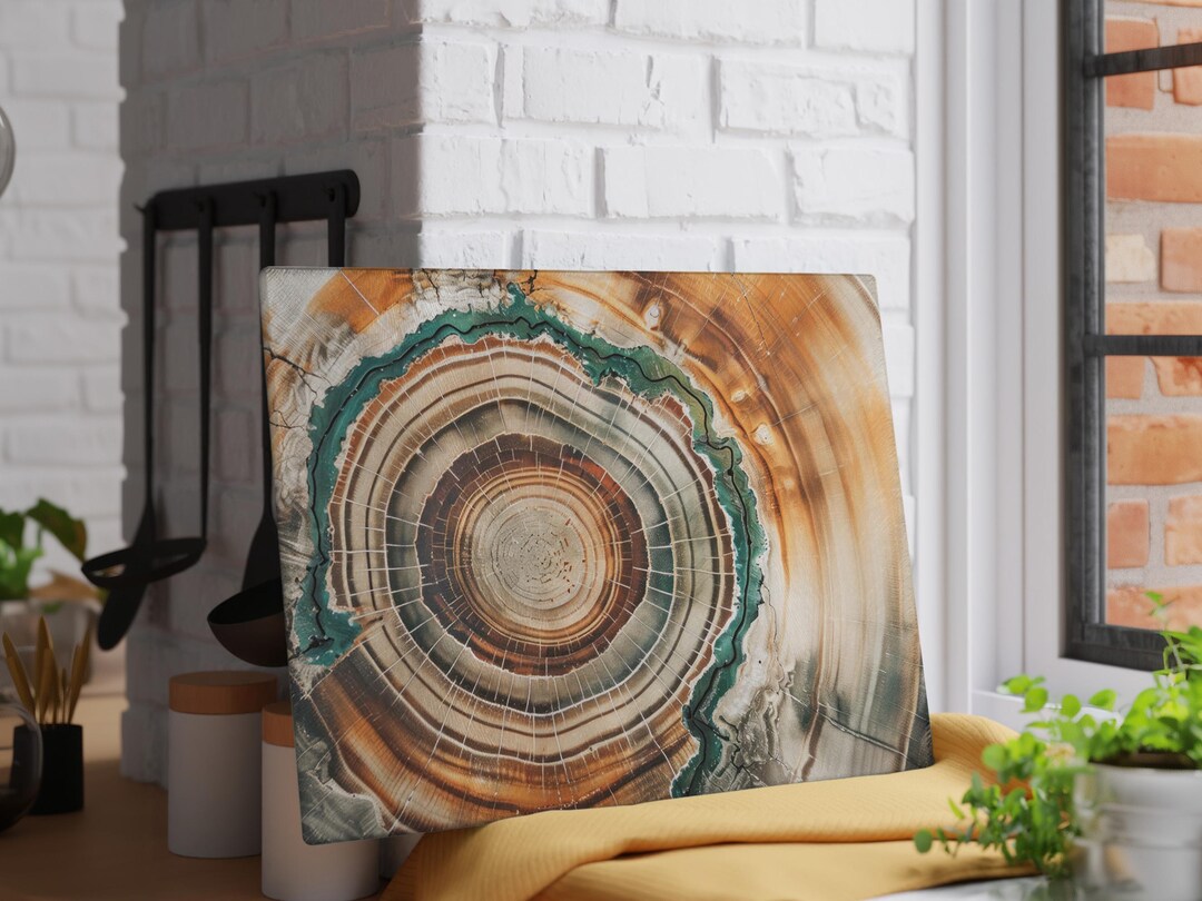 Ancient Tree Ring Glass Cutting Board, Old Growth Forest Art Tray ...