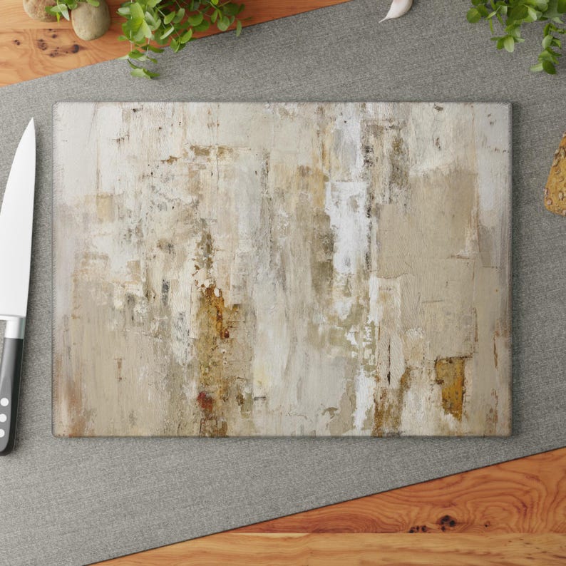 Neutral Fall Kitchen Decor, Cozy Beige Glass Cutting Board, Winter ...