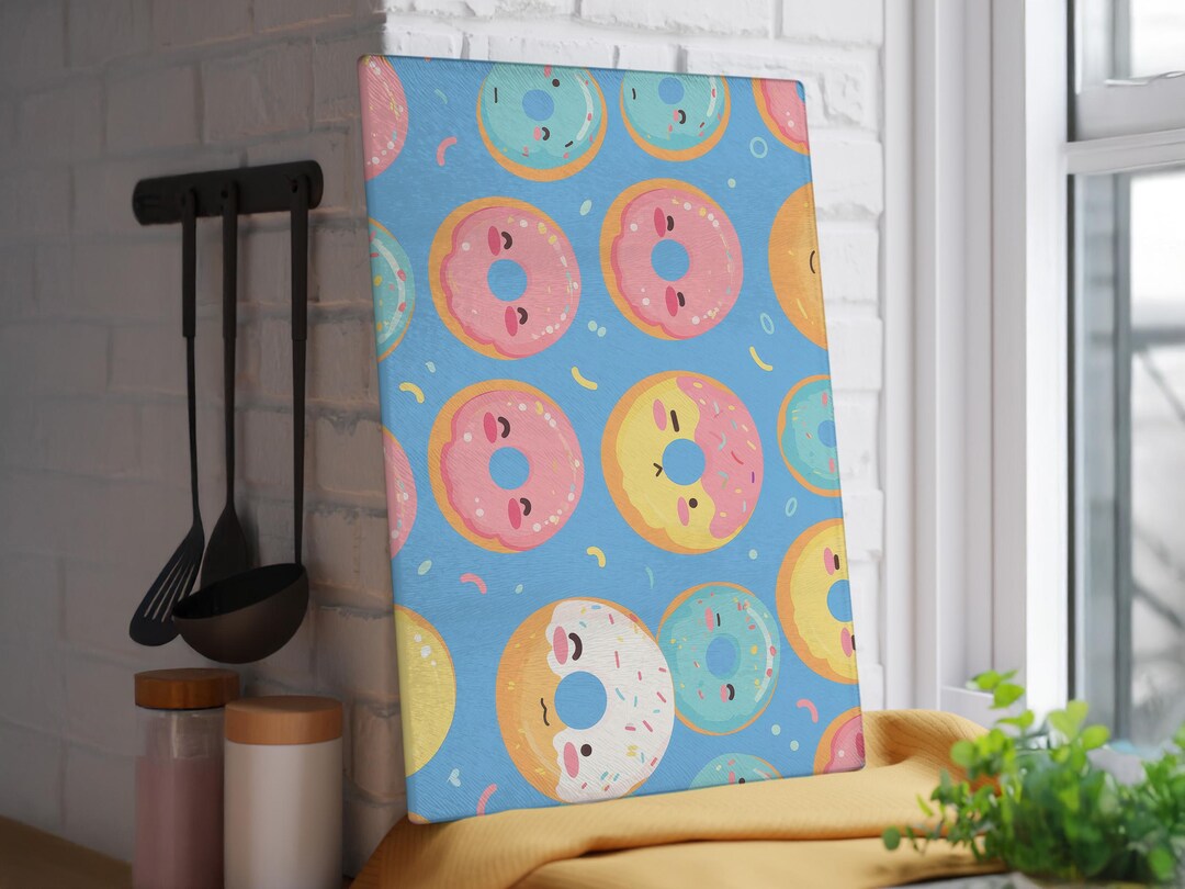 Kitchen Counter Decor Cutting Board, Whimsical Donut Art for Coffee Bar ...