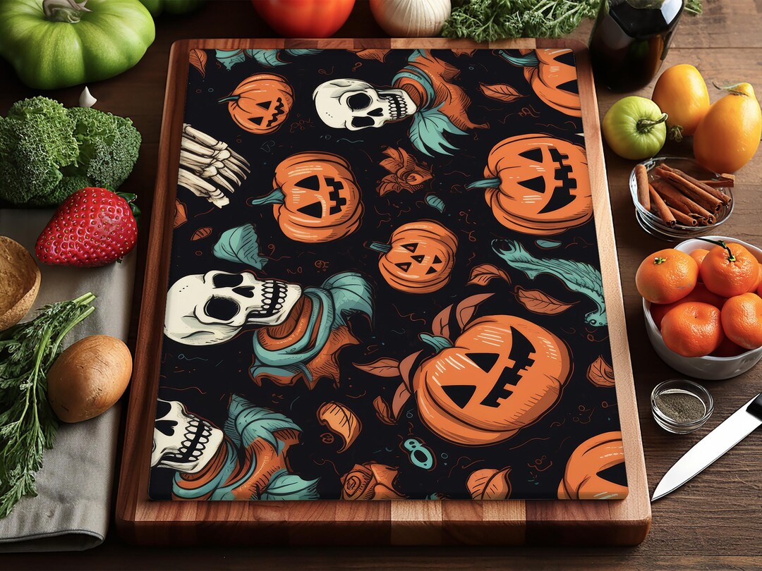 Spooky Hostess Gift for Halloween, Gothic Skull Art Glass Cutting Board ...