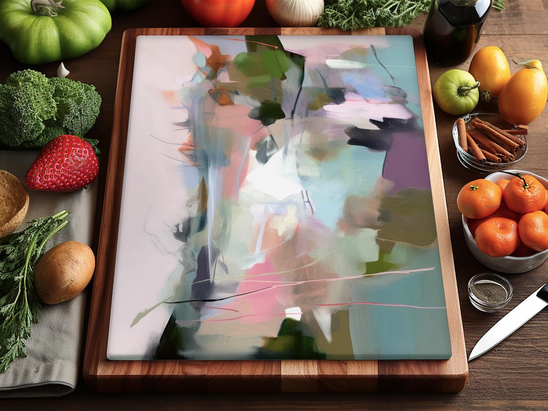 Impressionist Style Cutting Board, Abstract Glass Chopping Board, Glass ...