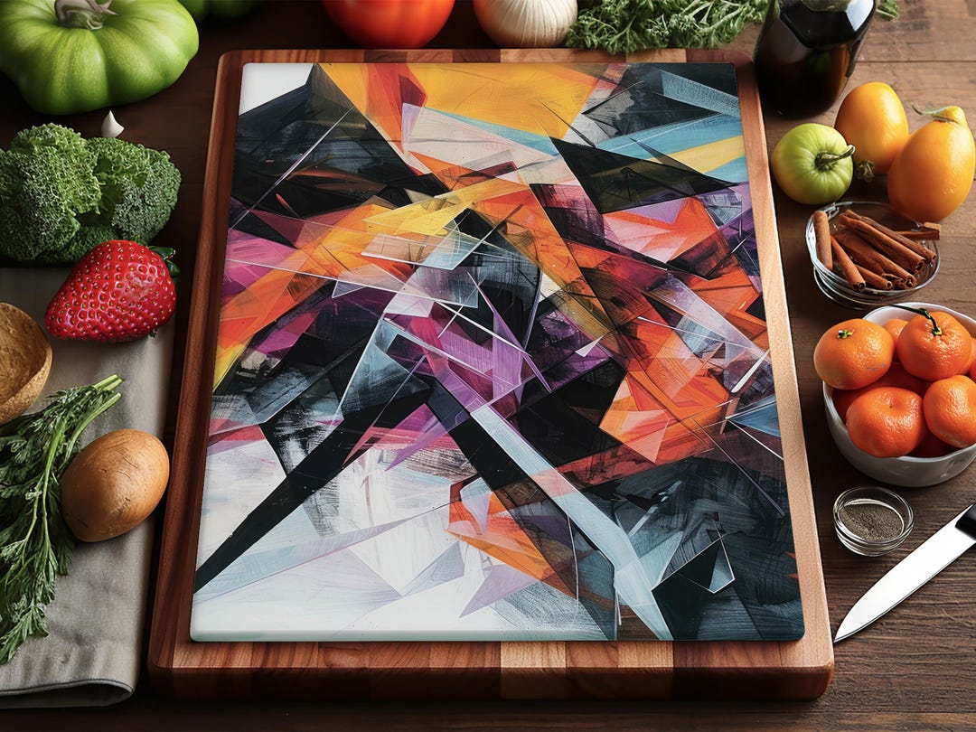 Geometric Chopping Board, Abstract Style Glass Cutting Board, Glass ...