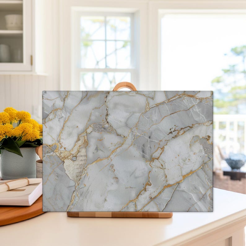 Modern Tempered Glass Counter Protector, Chopping Board, Elegant Marble ...
