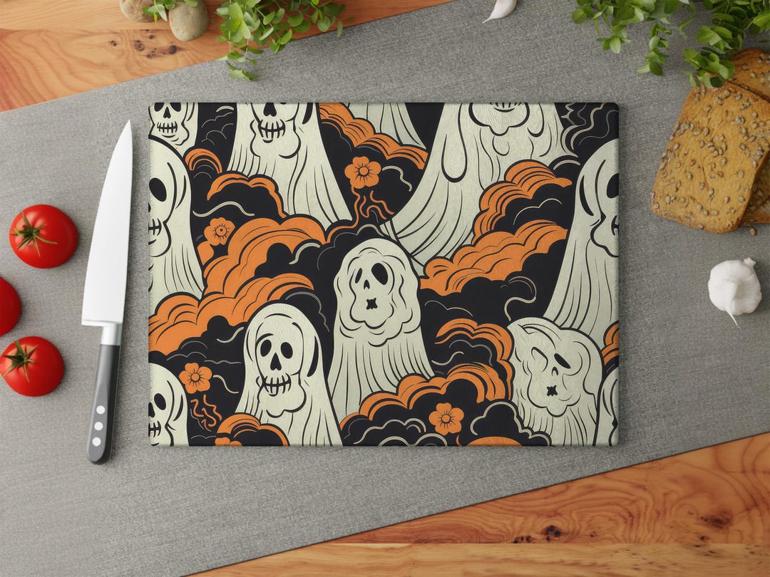 Large Glass Counter Saver for Food Prep, Spooky Ghost Serving Platter ...