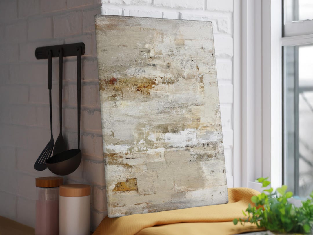 Neutral Fall Kitchen Decor, Cozy Beige Glass Cutting Board, Winter ...