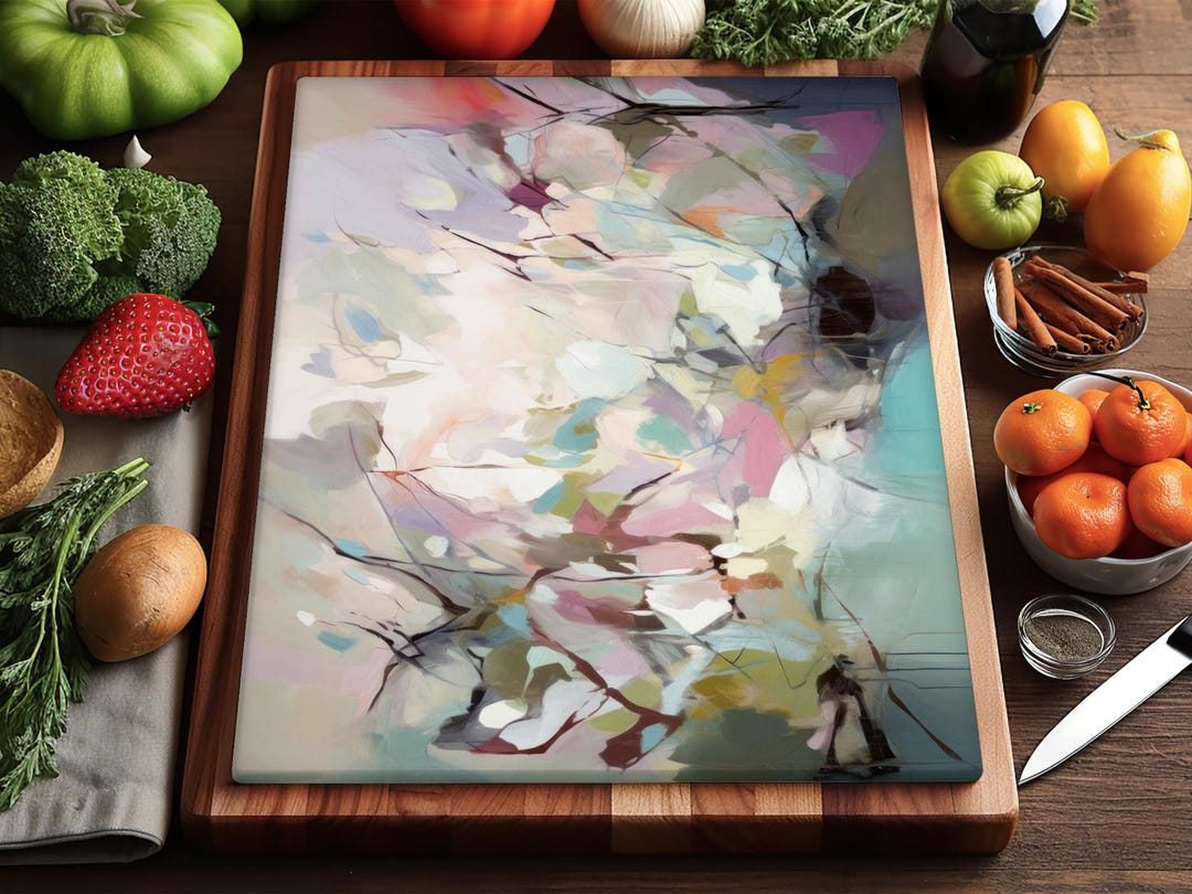 Impressionist Style Cutting Board, Abstract Glass Chopping Board, Glass ...