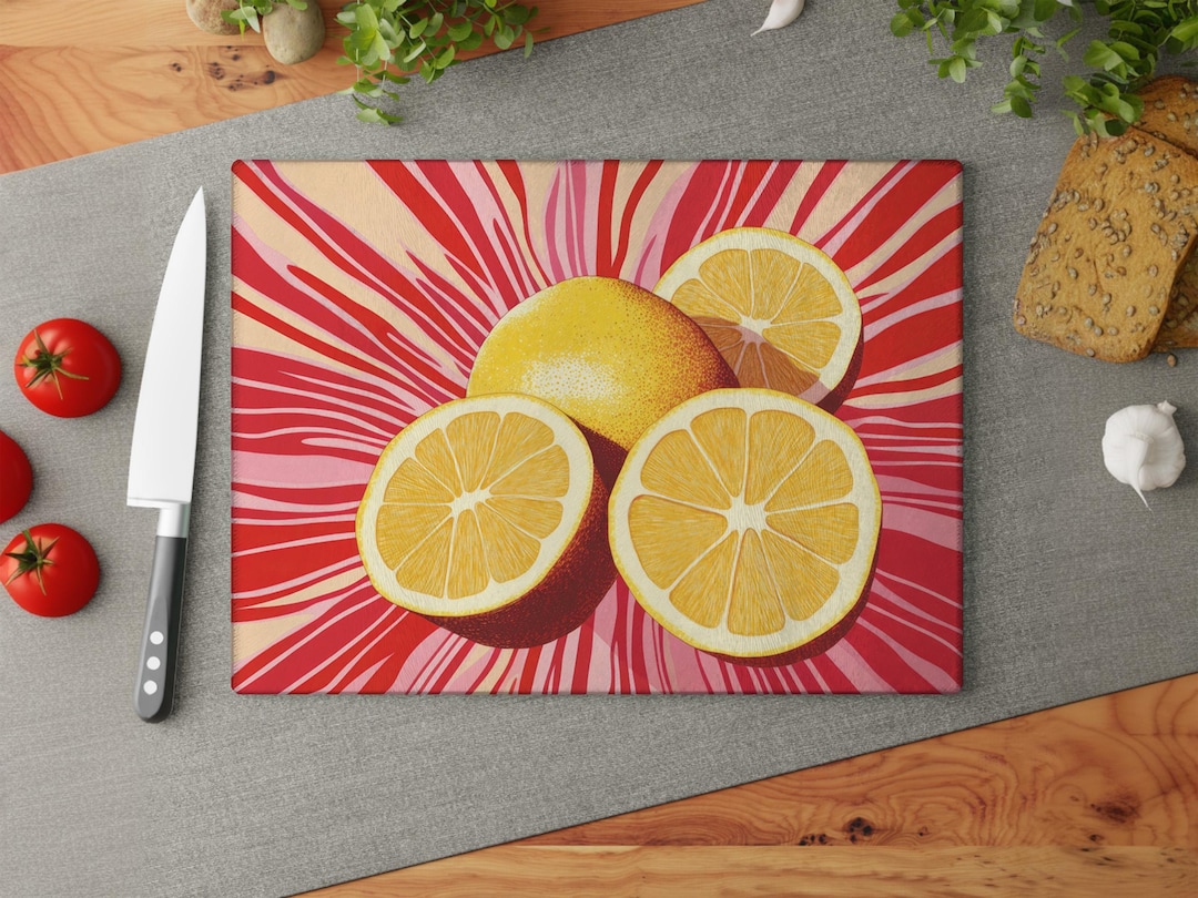 Summer Party Serving Tray, Glass Cutting Board for Bar, Citrus Garnish ...