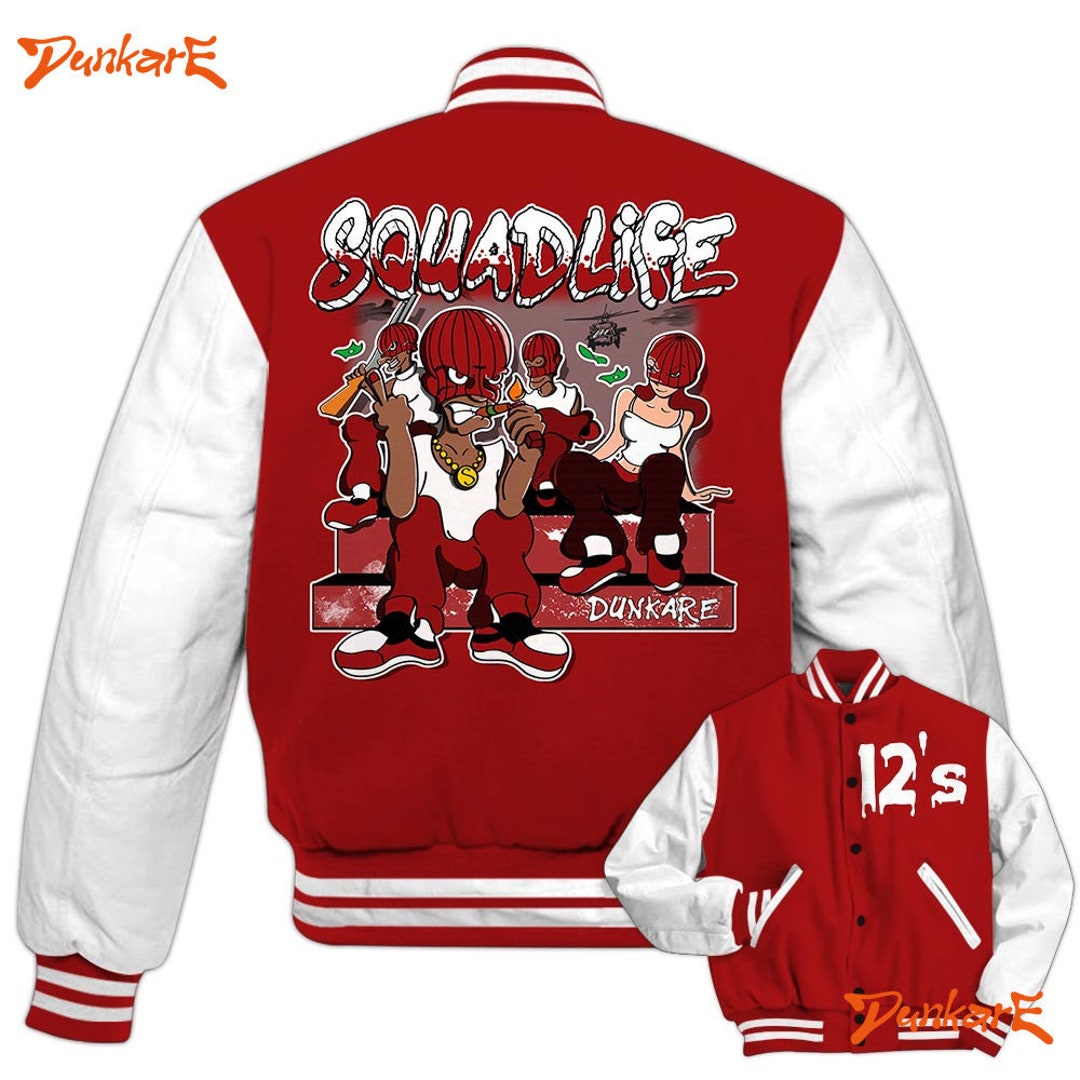 Dunkare Red Taxi 12s Varsity Jacket, Squad Life Varsity Jacket Outfit ...