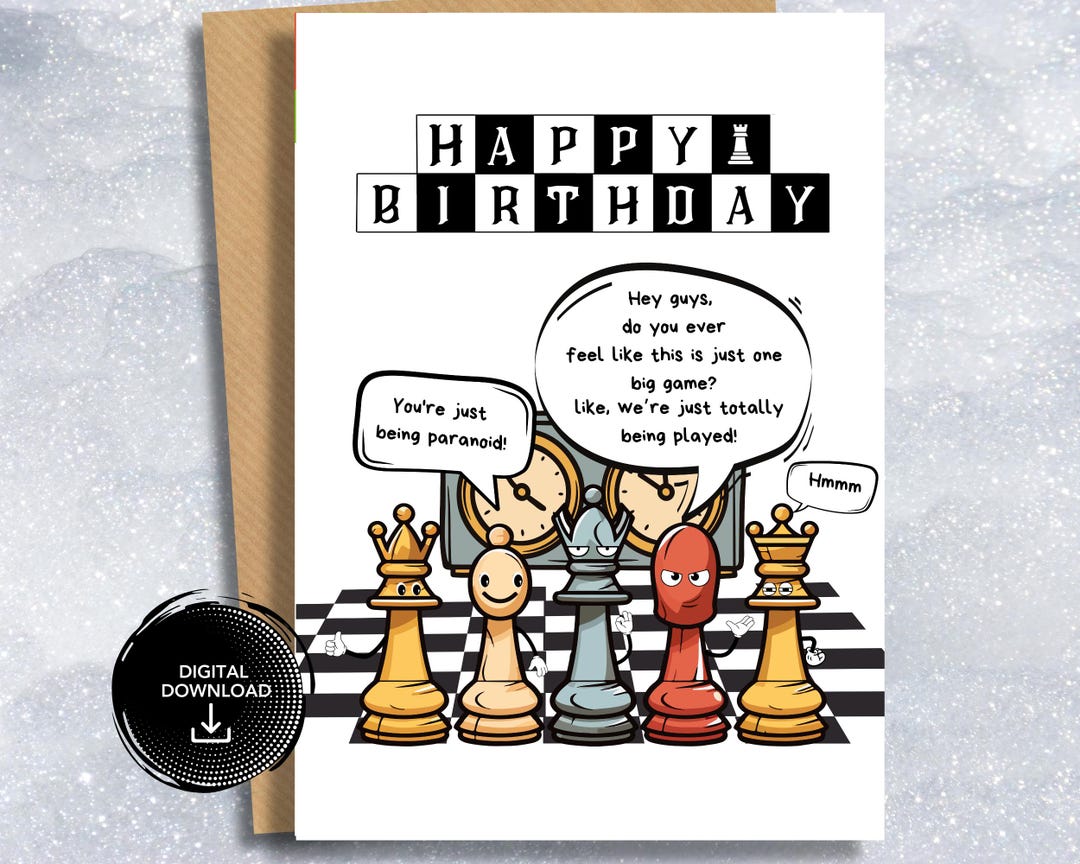 Funny Printable Chess Birthday Card for Board Game Players, Digital ...
