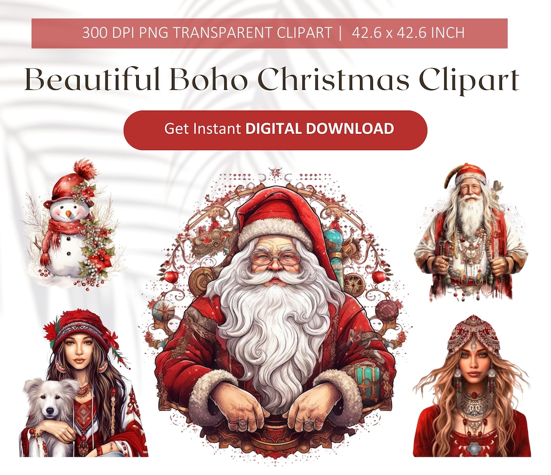Beautiful Boho Christmas Clipart PNG Reindeer Christmas - Etsy
