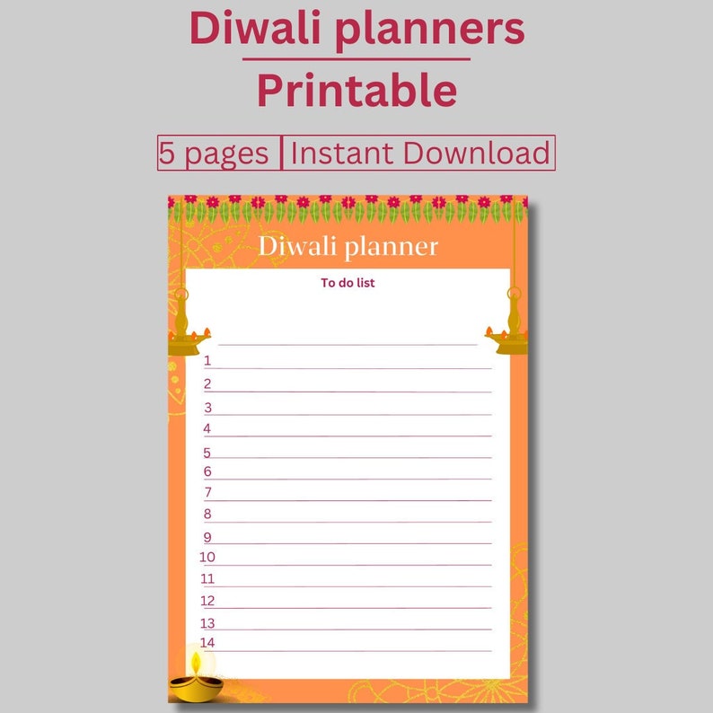 Diwali Planner Printable, Holiday Planner Printable, Diwali To-do List ...