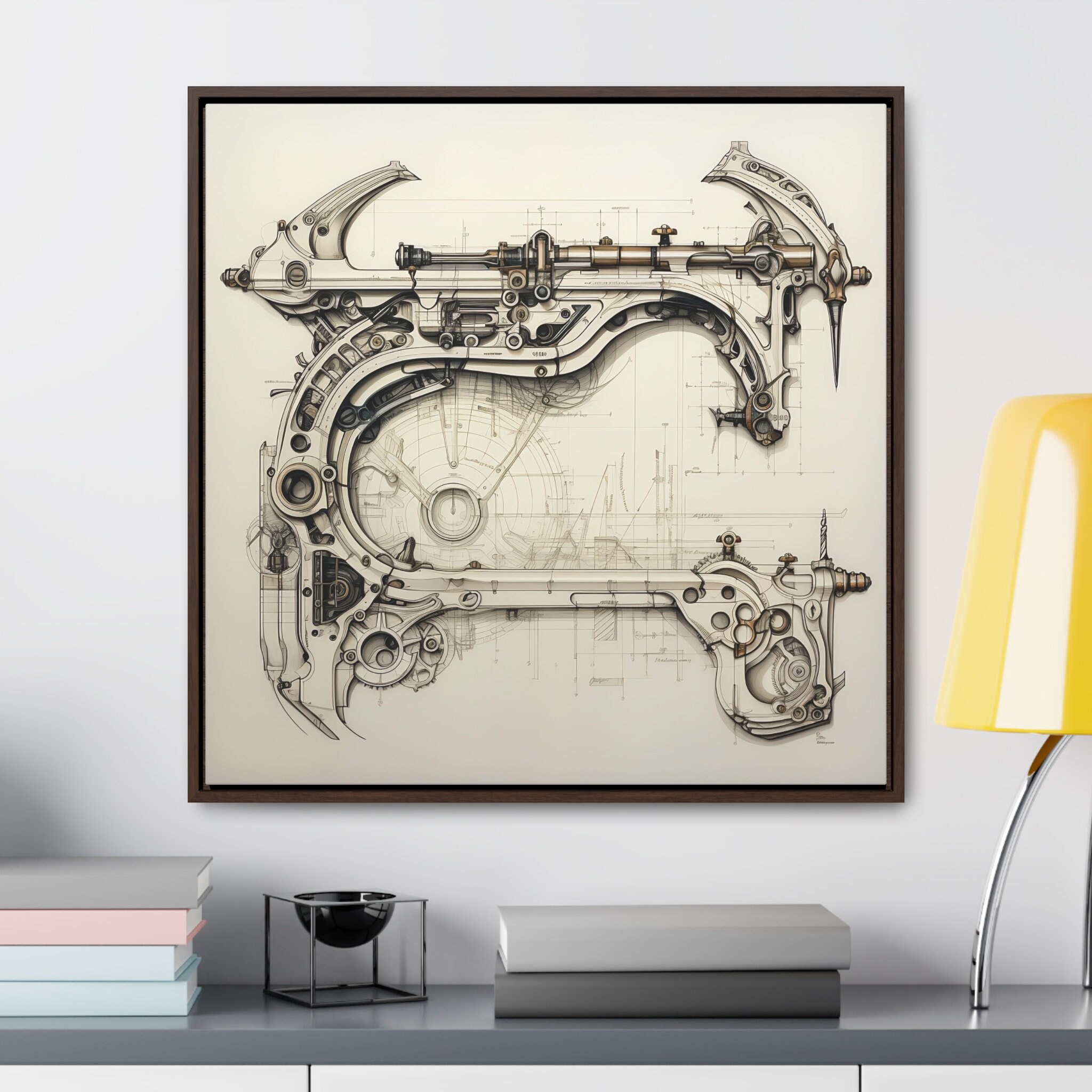 Mechanical Drawing Designer Art, Framed Wall Canvas, Engineering Sketch ...