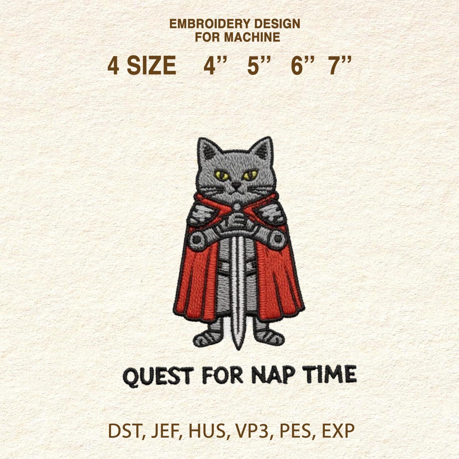 Funny Cat Meme Machine Embroidery - Quest for Nap Time Cat Warrior ...