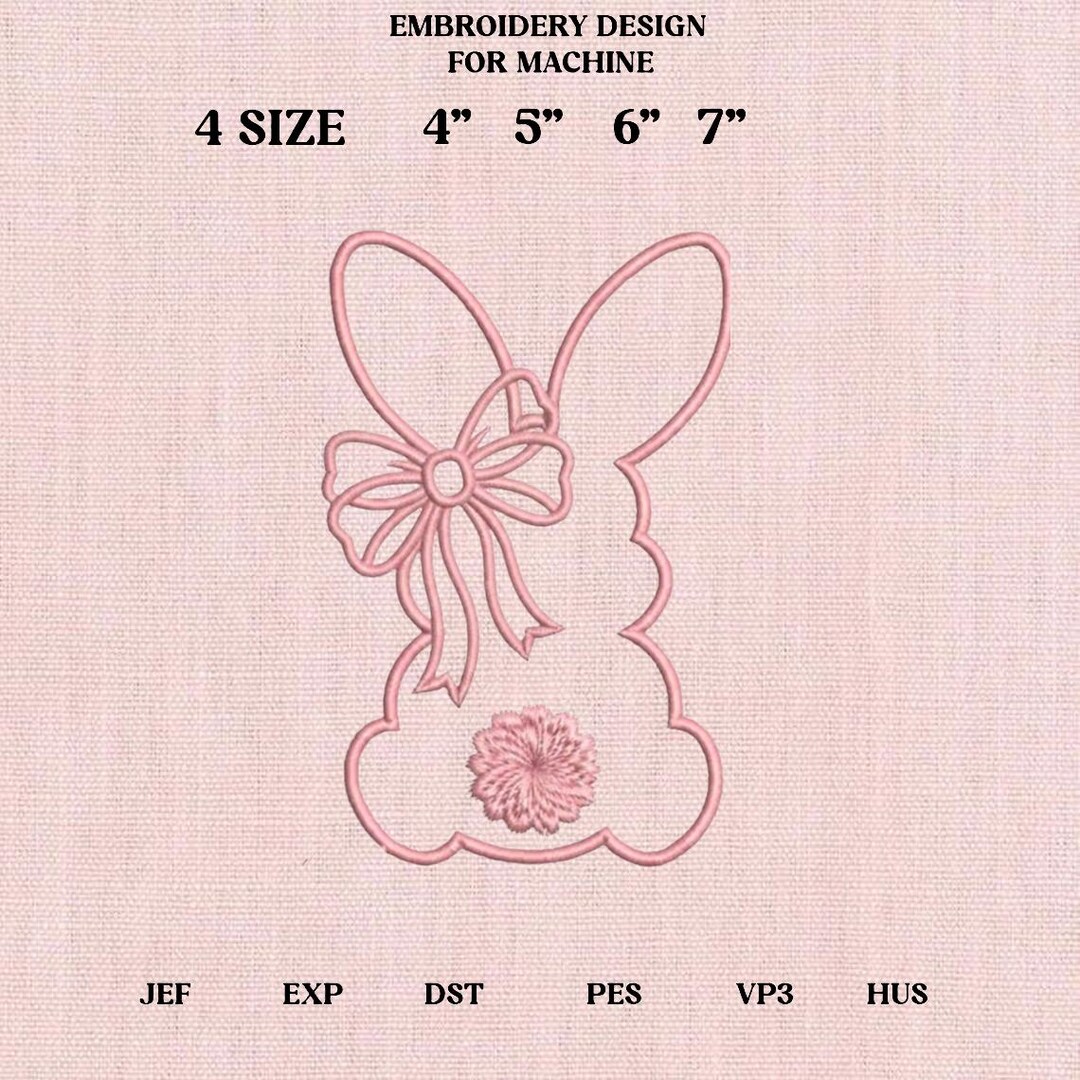 Cute Bunny With Bow Applique Embroidery Design, Easter Rabbit Machine ...
