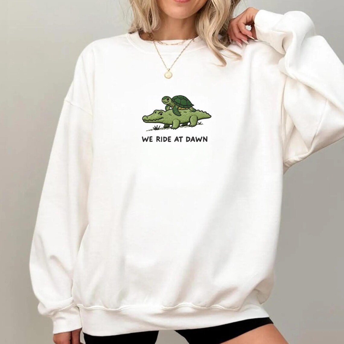 Turtle Riding Alligator Embroidery Design, We Ride at Dawn Funny Animal ...