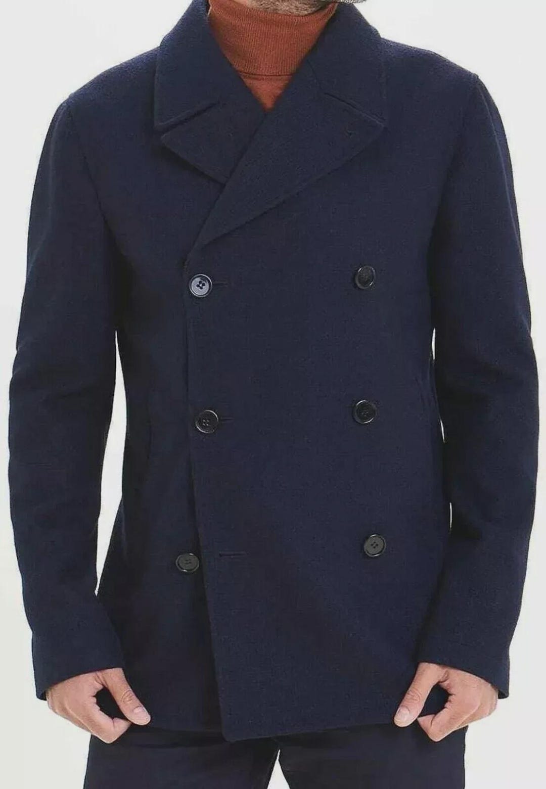 Caban Homme Bleu Marine Croisé En Laine Bleu Marine - Etsy France