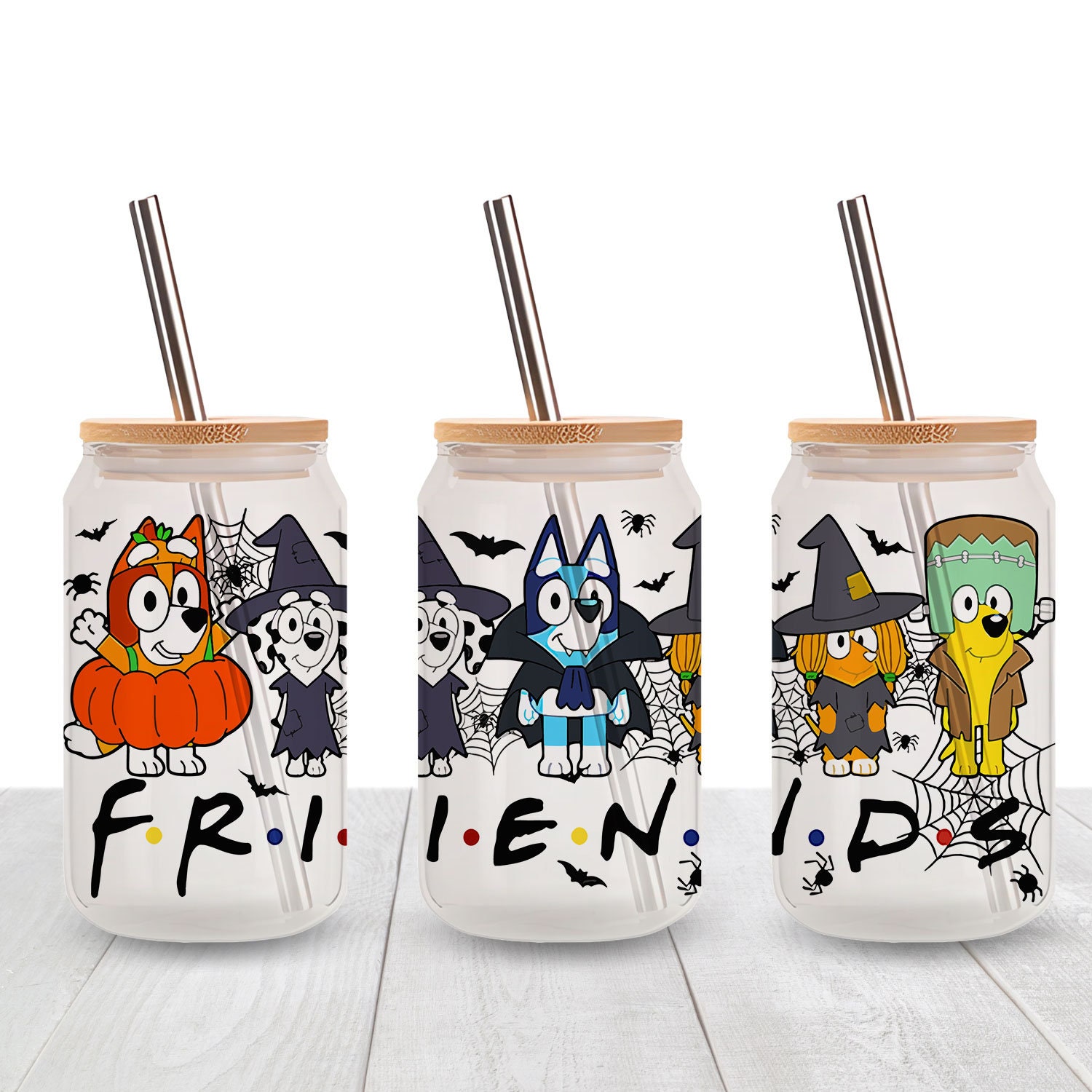 Bluey Dogs Halloween 16oz Libbey Glass Can Wrap Blue Dogs - Etsy