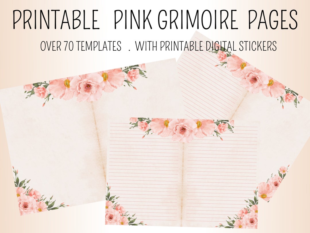 Printable Grimoire Pages, Blank Grimoire, Pink Pages Printable, Book of ...