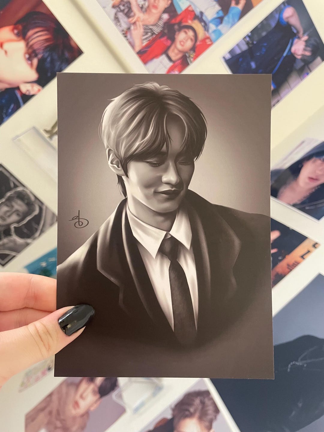 Lee Know - Stray Kids Art Print/pc, Black and White Suit, K-pop Prints ...