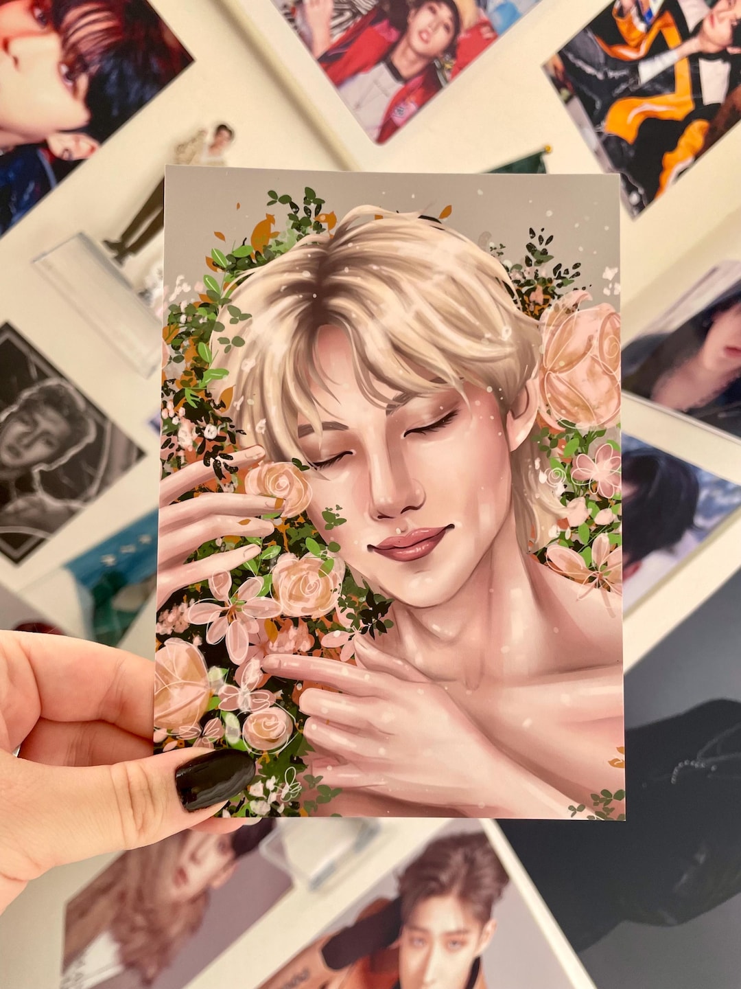 Felix - Stray Kids Art Print/pc, Pink Flowers, K-pop Prints.. - Etsy