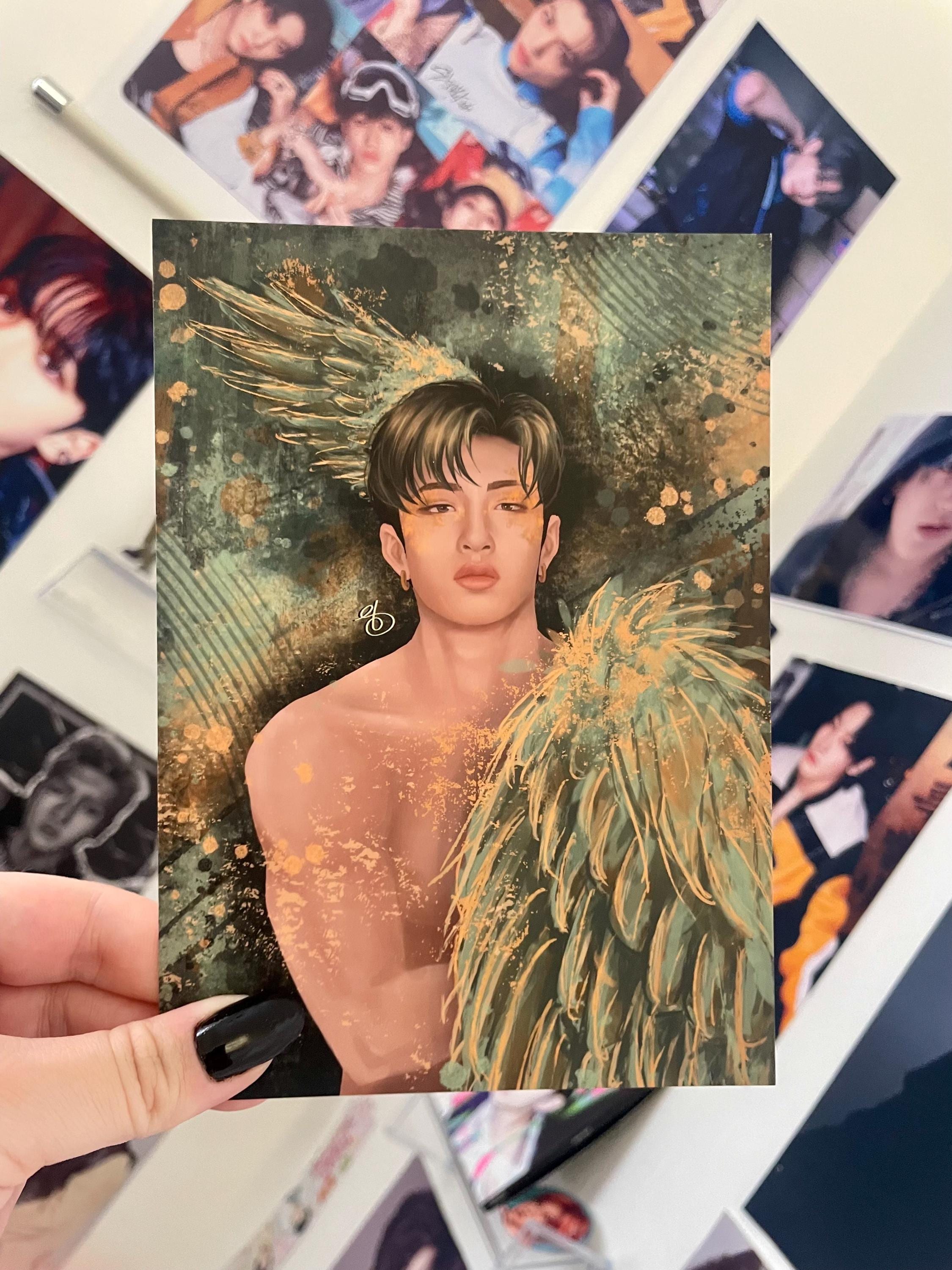Bang Chan - Stray Kids Art Print/pc, Teal/gold Wings, K-pop Prints. - Etsy