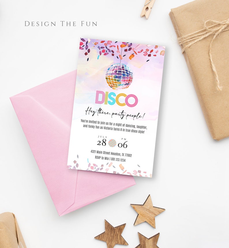 Editable Disco Birthday Invitation | Dancing Party | Disco Ball | Retro ...