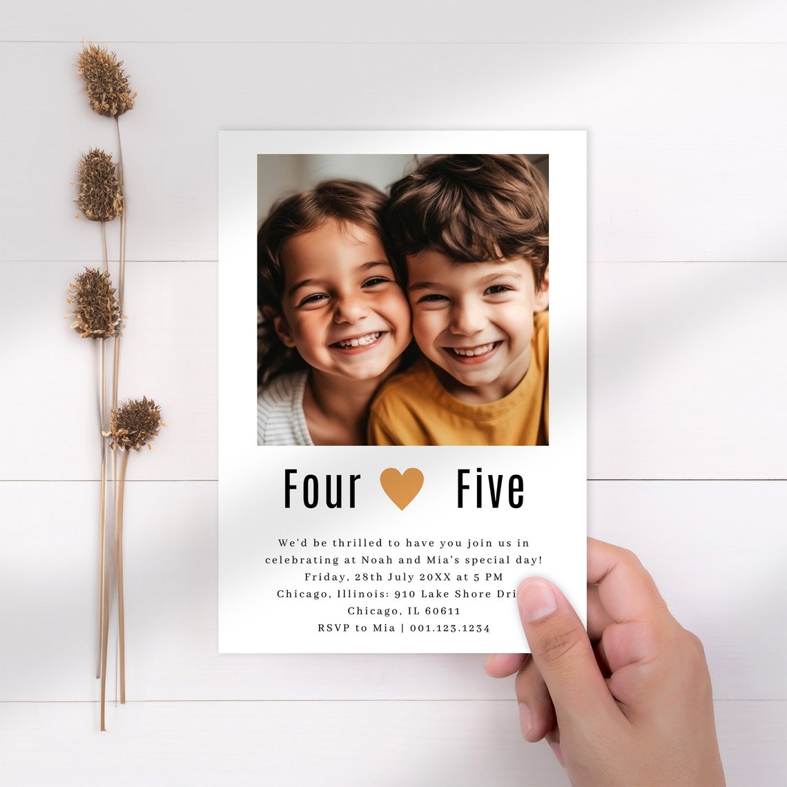 Sibling Birthday Invitation Template Minimalist Invitation Photo ...