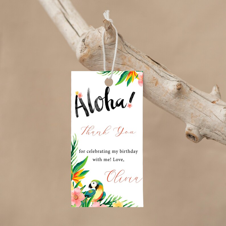 Editable Aloha Birthday Favor Tags Hawaii Party Gift Tags Tropical ...