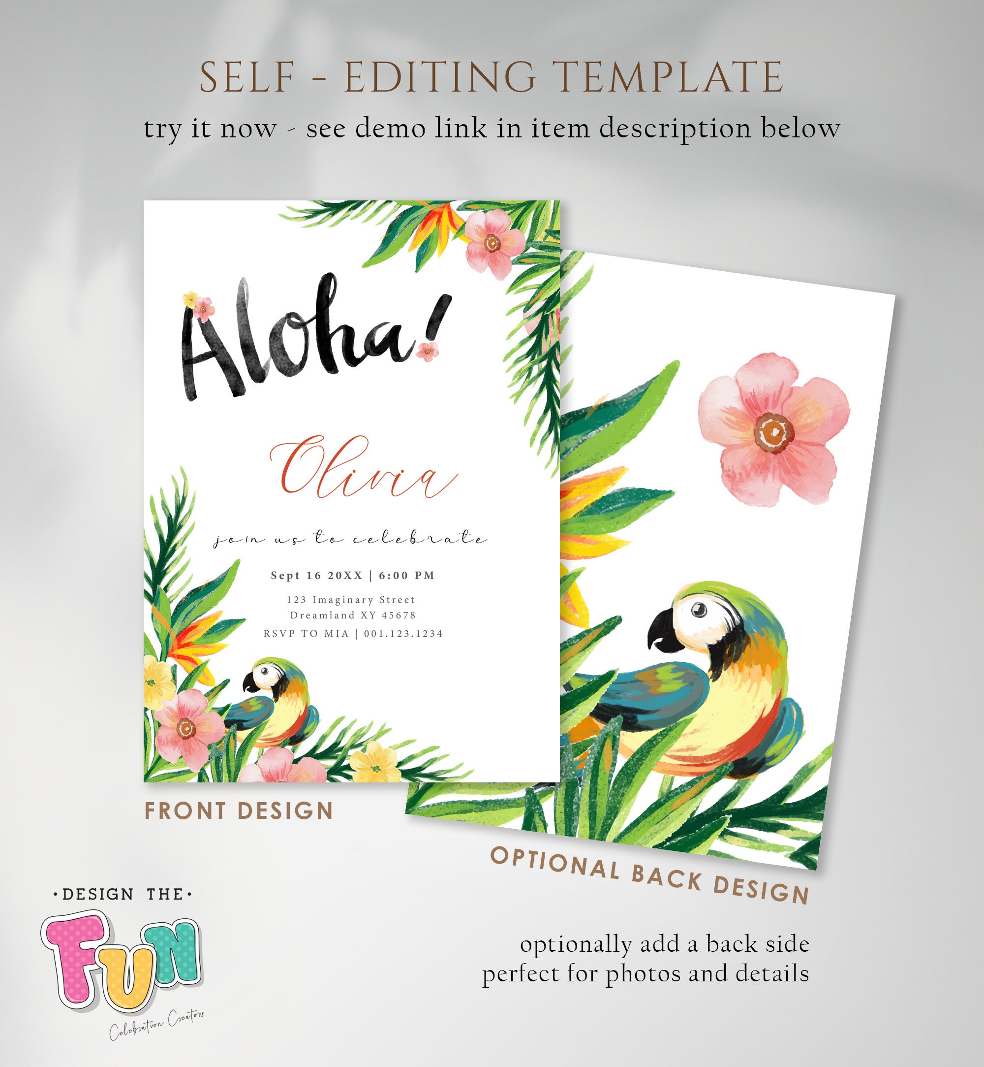 Editable Aloha Birthday Invitation Template, Hawaiian Birthday Party ...
