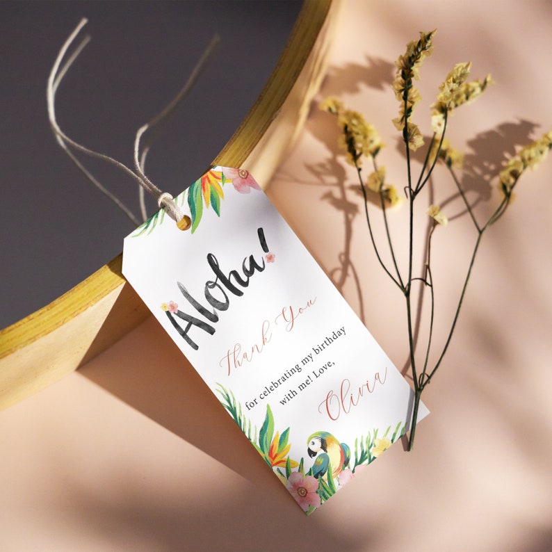 Editable Aloha Birthday Favor Tags Hawaii Party Gift Tags Tropical ...