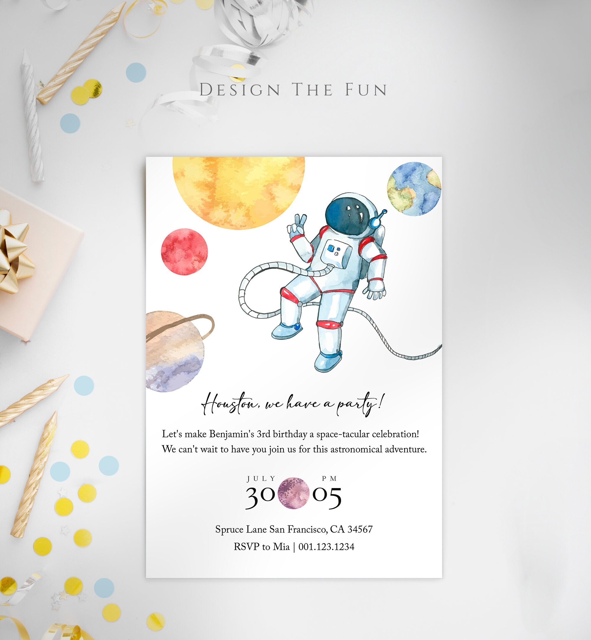 Editable Astronaut Birthday Invitation, Space Birthday Theme Invite ...