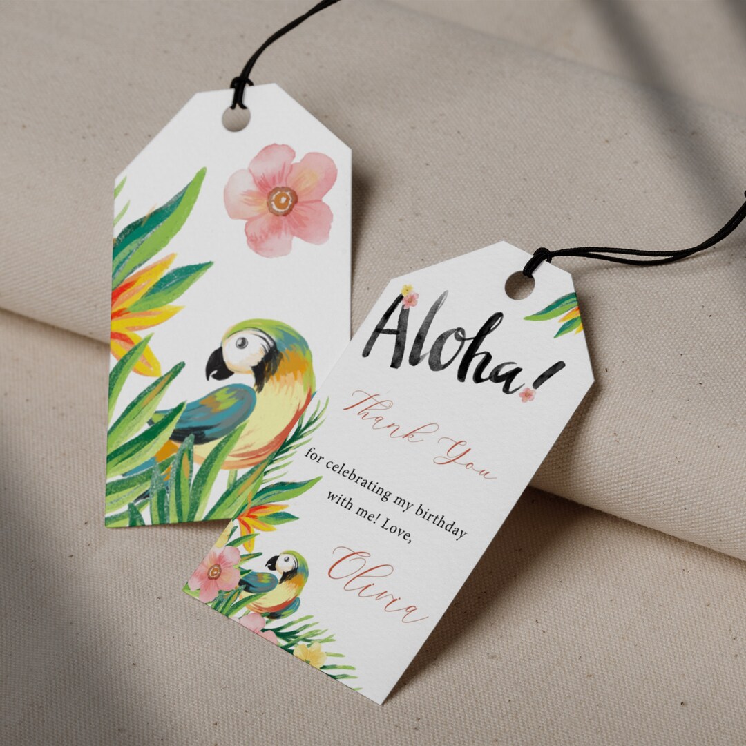 Editable Aloha Birthday Favor Tags Hawaii Party Gift Tags Tropical ...