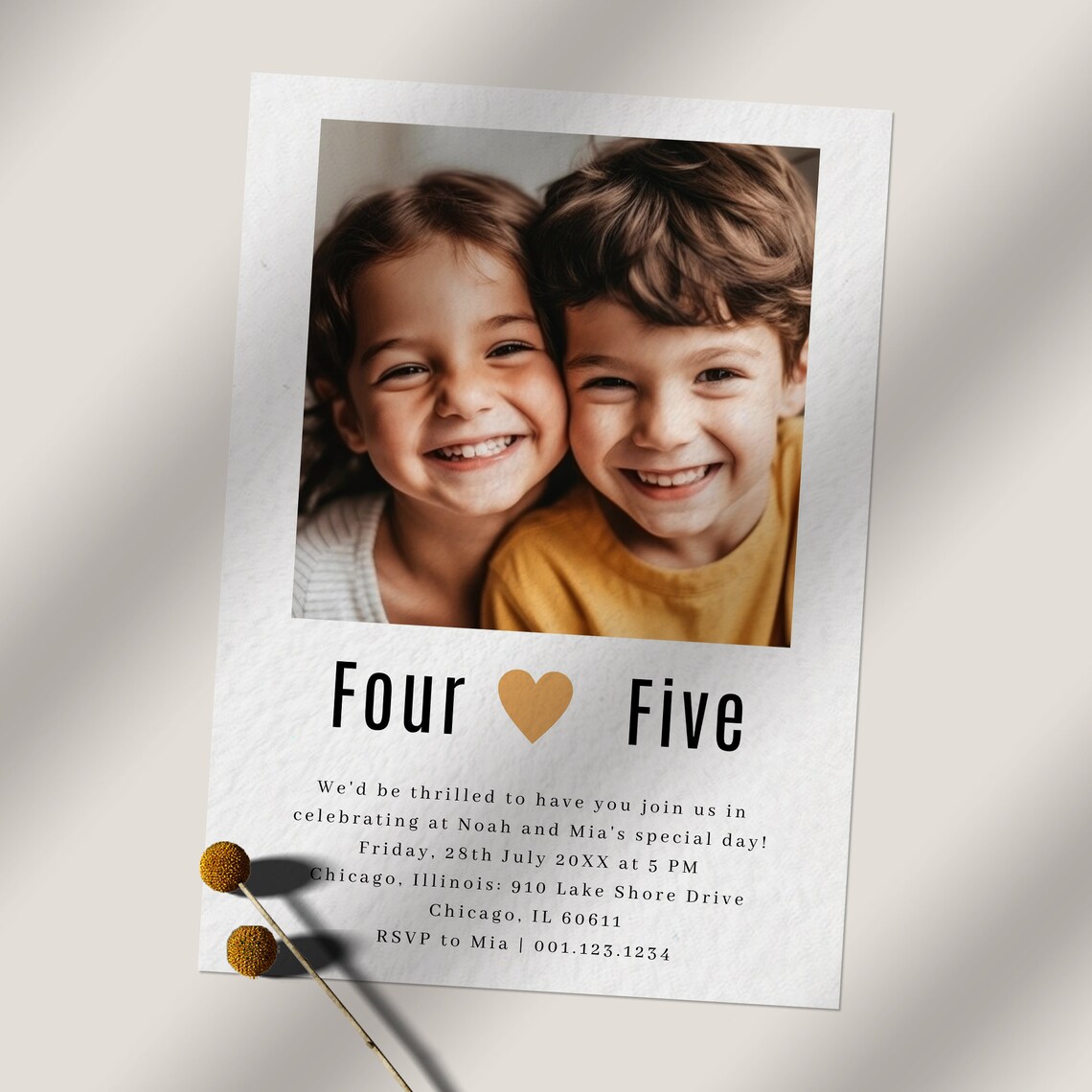 Sibling Birthday Invitation Template Minimalist Invitation Photo ...