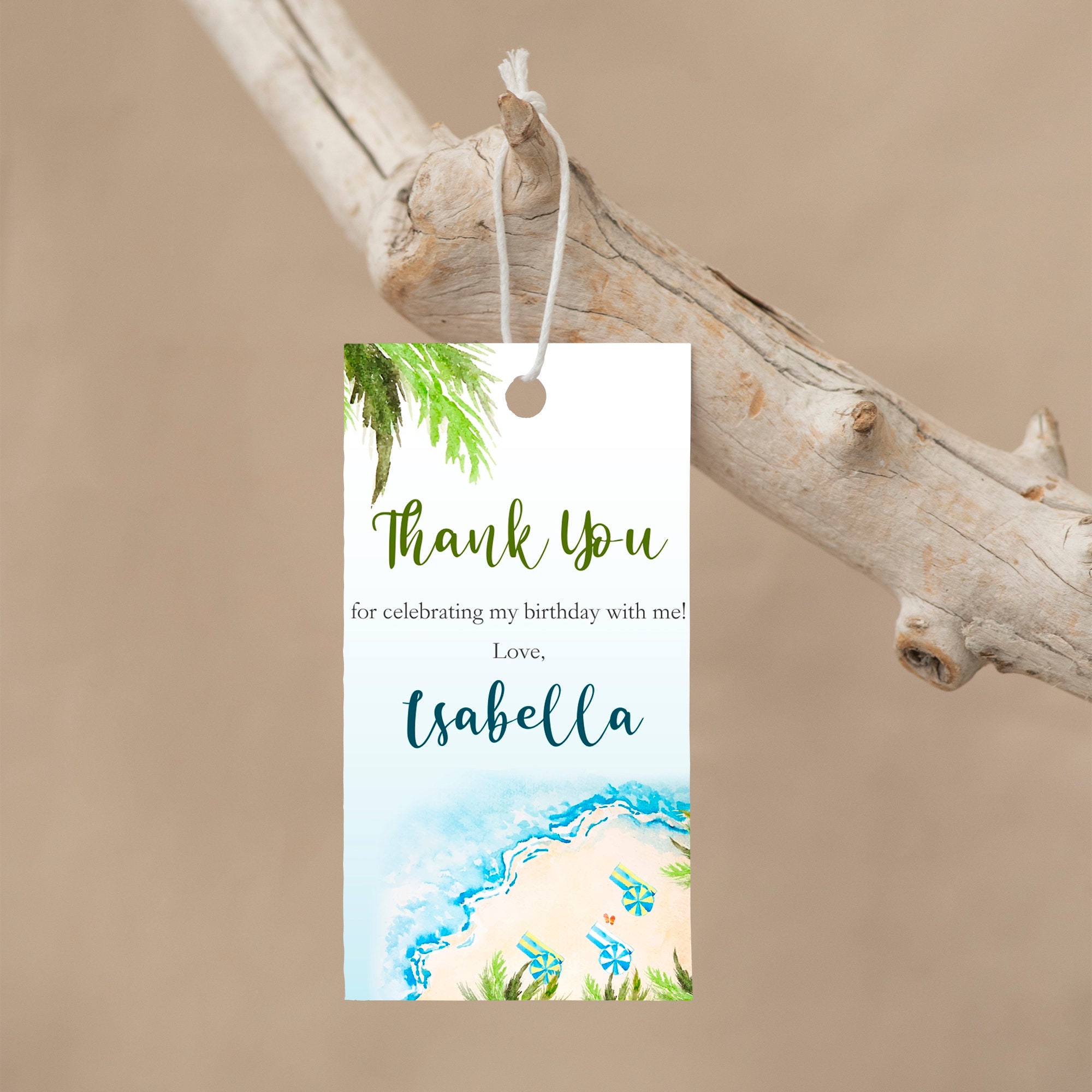 Editable Beach Birthday Favor Tags Island Party Gift Tags Tropical ...