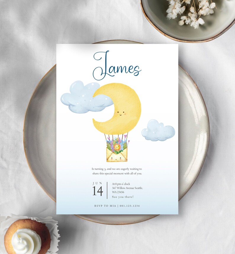 Editable Moon Birthday Invitation Hot-air Balloon Party - Etsy