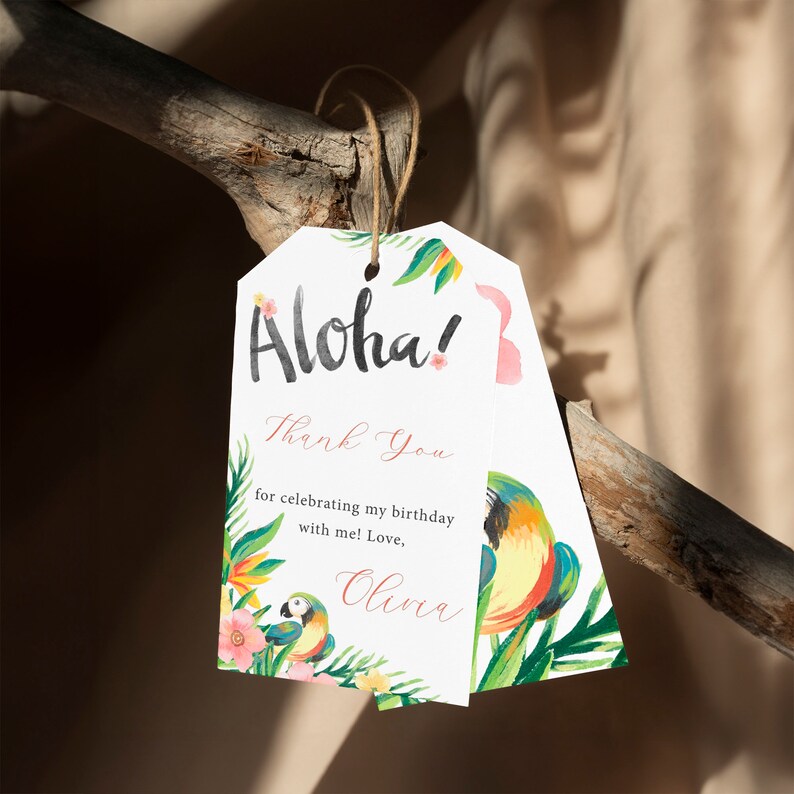 Editable Aloha Birthday Favor Tags Hawaii Party Gift Tags Tropical ...