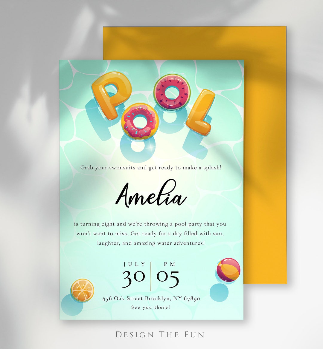 Editable Pool Party Birthday Invitation Swimming Party Summer Party ...