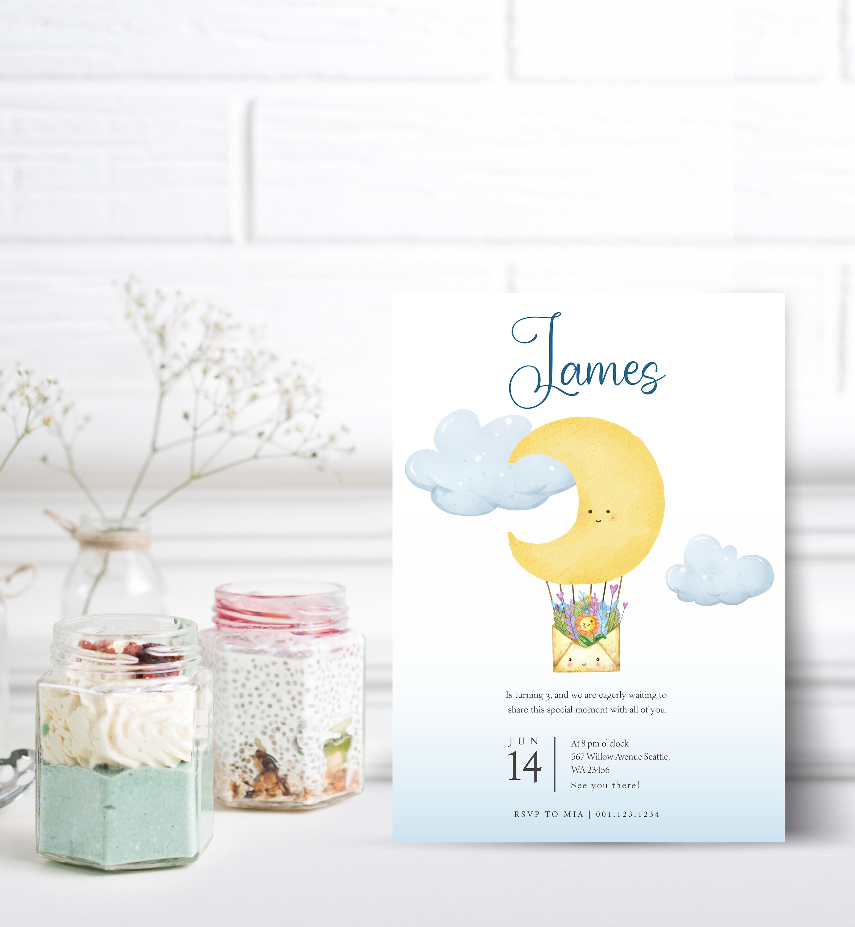 Editable Moon Birthday Invitation Hot-air Balloon Party - Etsy