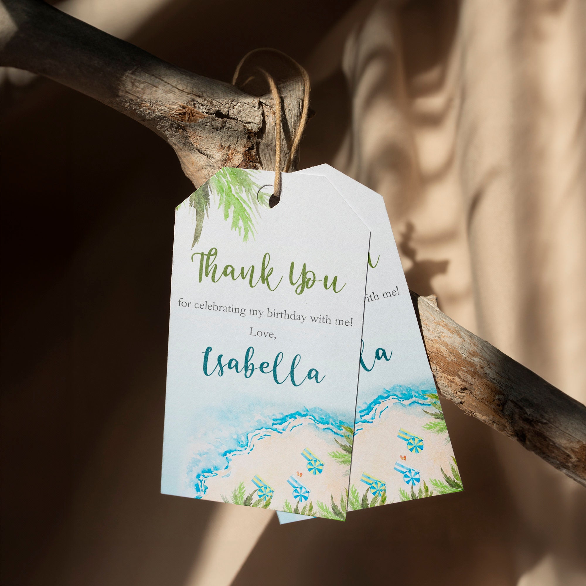 Editable Beach Birthday Favor Tags Island Party Gift Tags Tropical ...