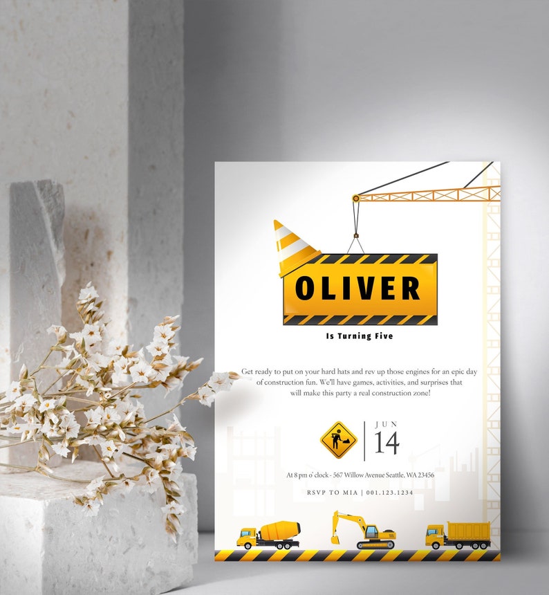 Editable Construction Birthday Invitation | Yellow Dump Truck Invite ...