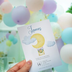 Editable Moon Birthday Invitation, Hot-air Balloon First Birthday Party ...
