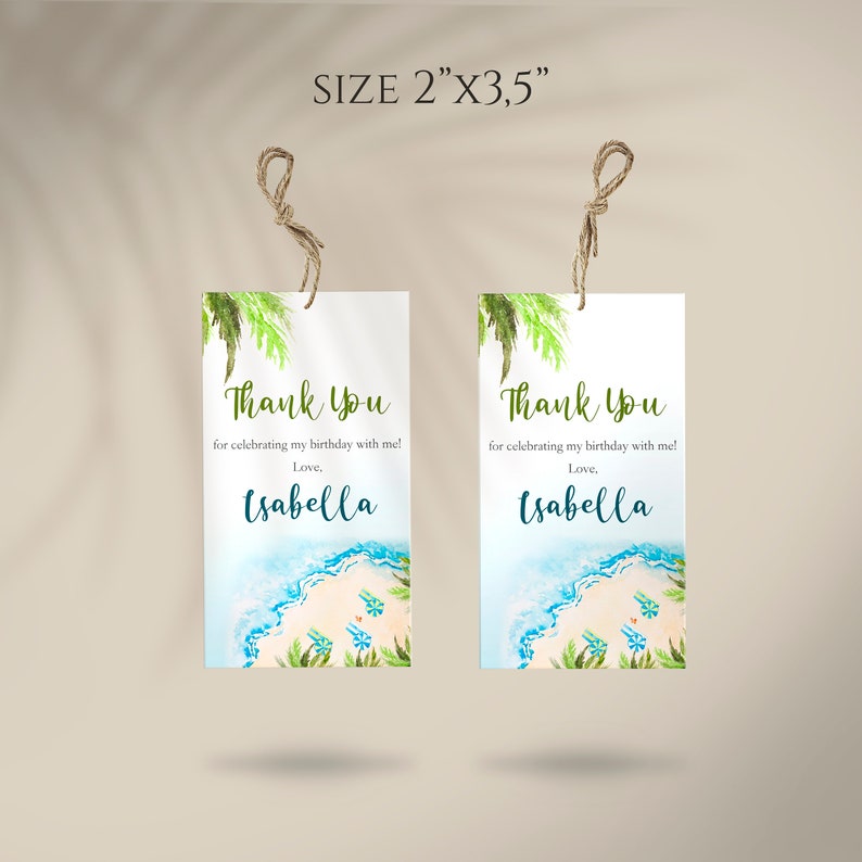 Editable Beach Birthday Favor Tags Island Party Gift Tags Tropical ...