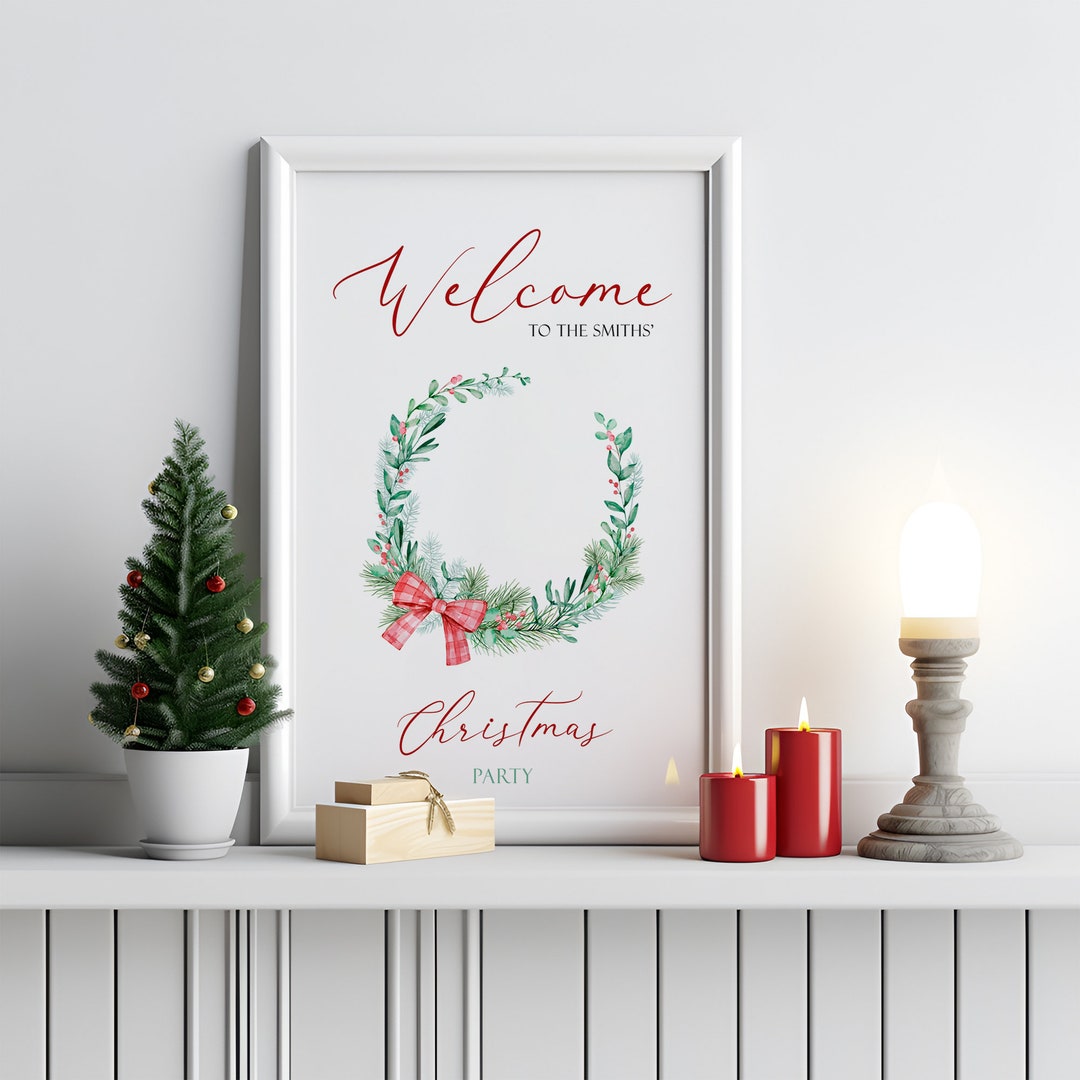 Editable Minimal Christmas Party Welcome Sign Modern Christmas Party ...