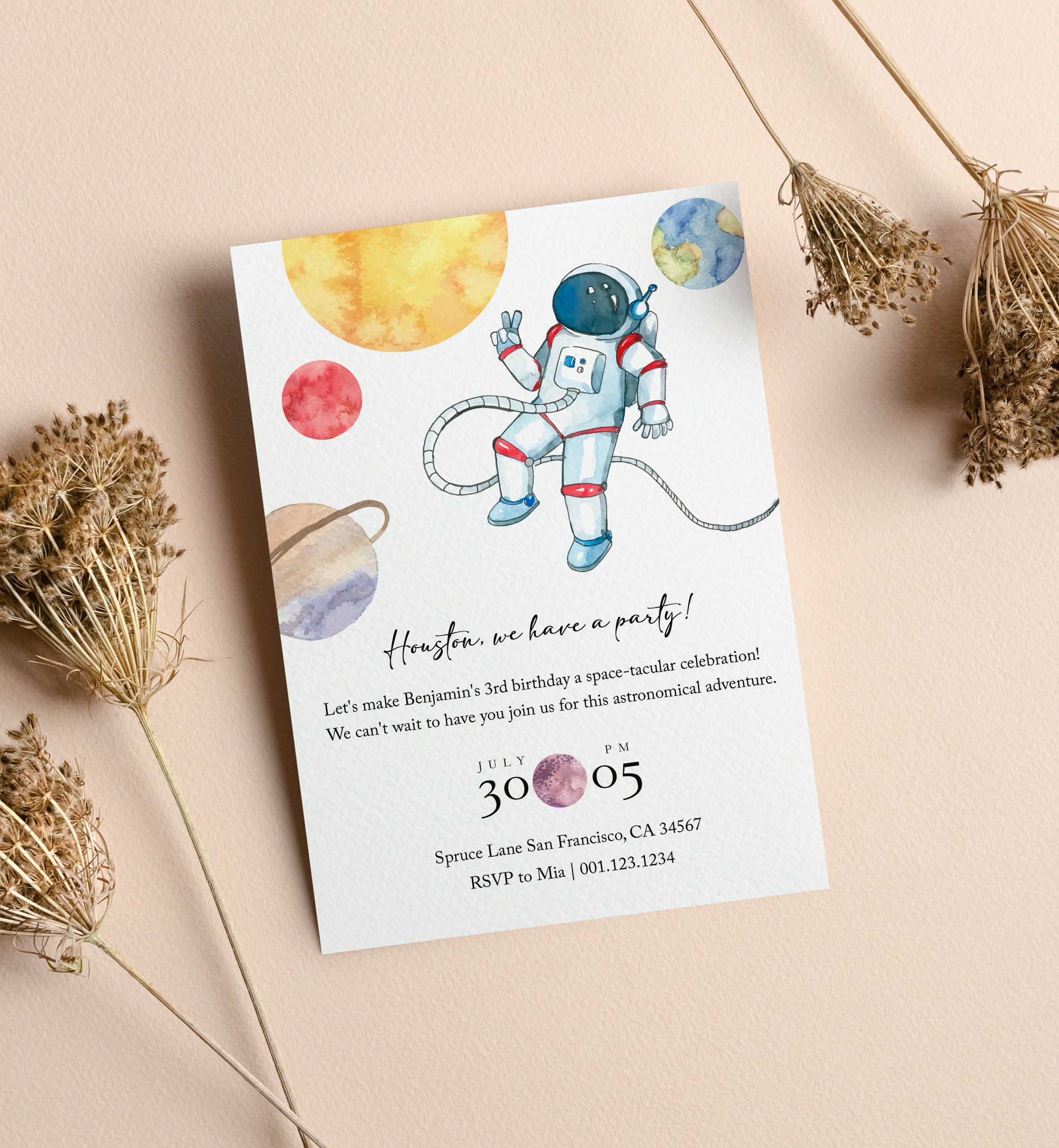 Editable Astronaut Birthday Invitation, Space Birthday Theme Invite ...