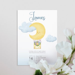 Editable Moon Birthday Invitation, Hot-air Balloon First Birthday Party ...