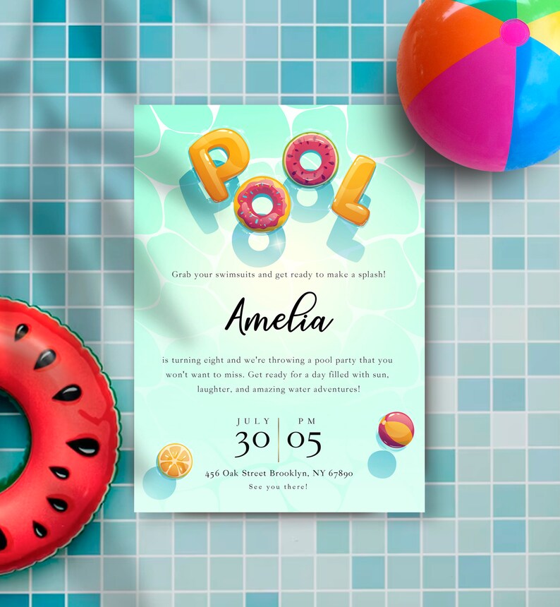 Editable Pool Party Birthday Invitation Swimming Party - Etsy