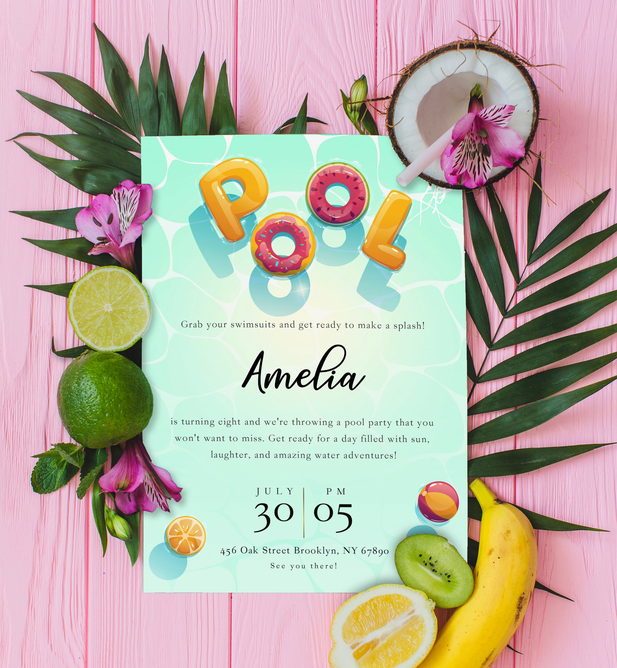 Editable Pool Party Birthday Invitation Swimming Party Summer Party ...