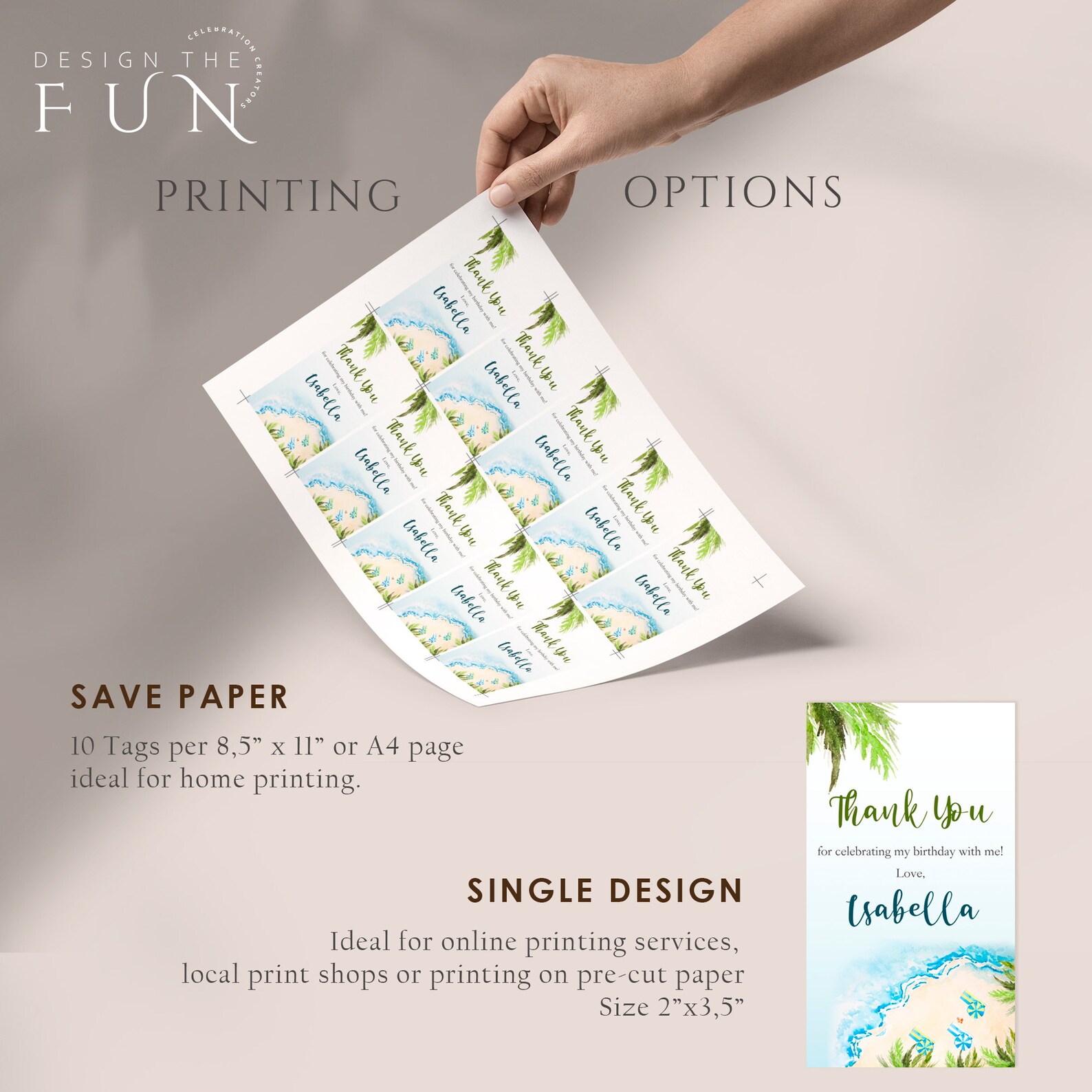 Editable Beach Birthday Favor Tags Island Party Gift Tags Tropical ...