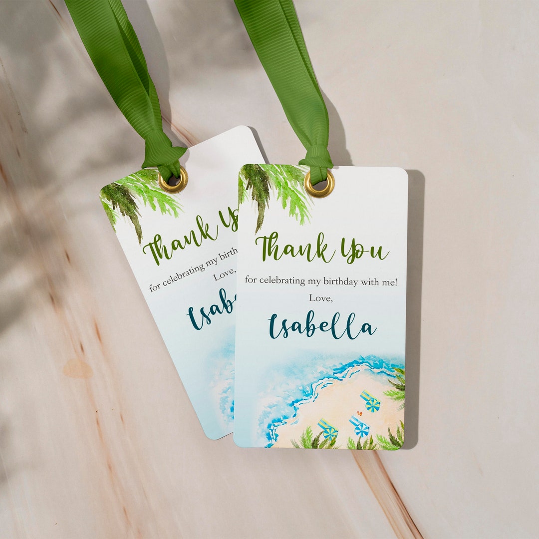 Editable Beach Birthday Favor Tags Island Party Gift Tags Tropical ...